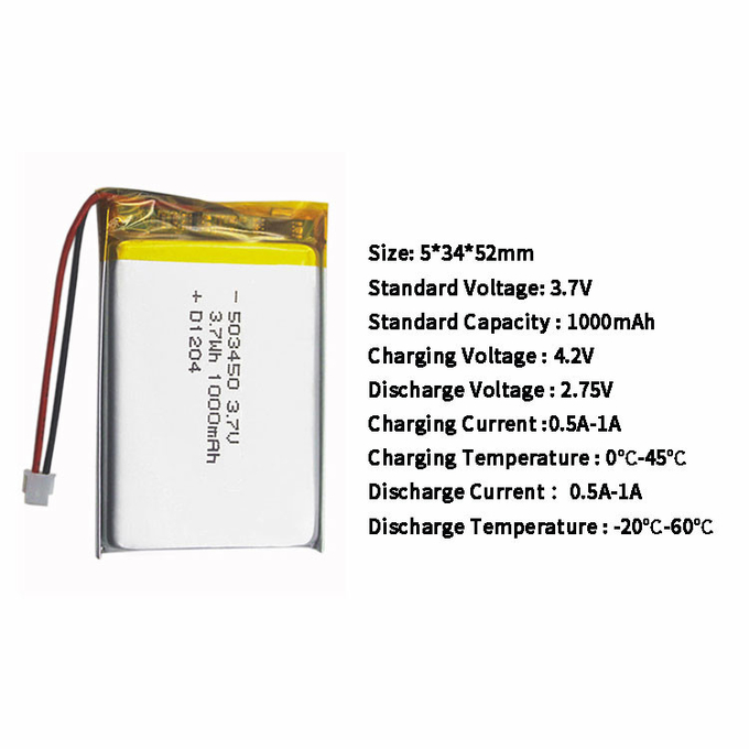 Rechargeable Solar Small Lipo Battery 503450 1000mAh 3.7v Polymer ...
